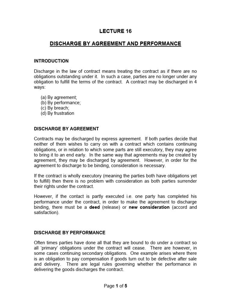 Contract Discharge Essentials | PDF | Consideration | Breach Of Contract