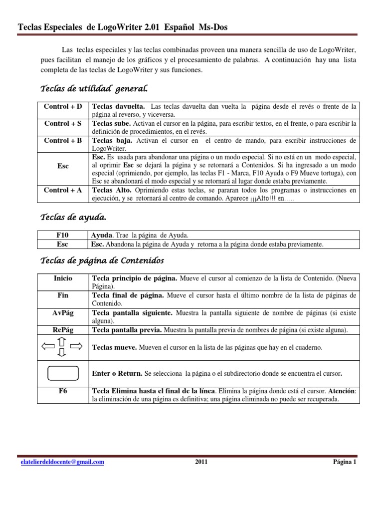 Teclas Especiales LogoWriter | PDF | Cursor (interfaz de usuario ...