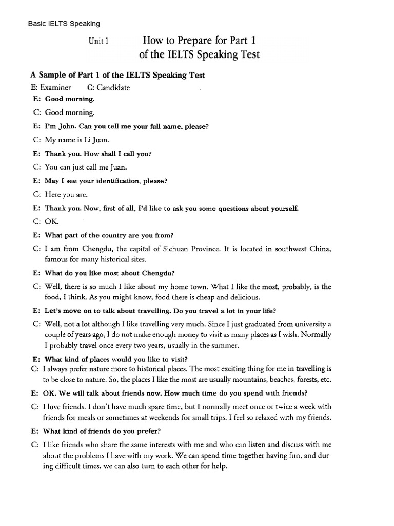 Basic IELTS Speaking 1-2 | PDF