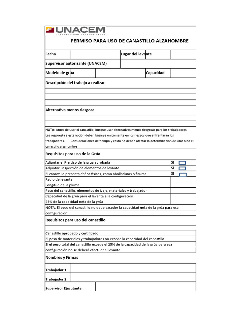 ANEXO 04 Permiso para Uso de Canastillo | PDF ANEXO 04 Permiso para Uso de Canastillo | PDF