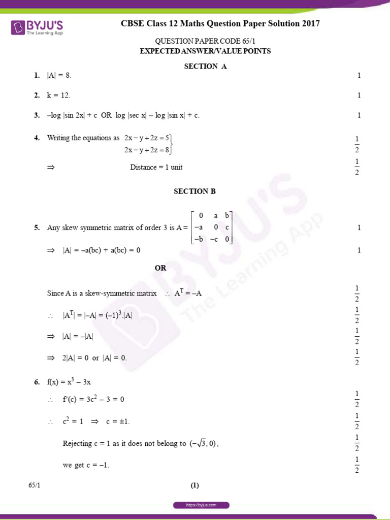 CBSE Class12 Maths Question Paper Solution 2017 Set 1 | PDF | Geometry ...