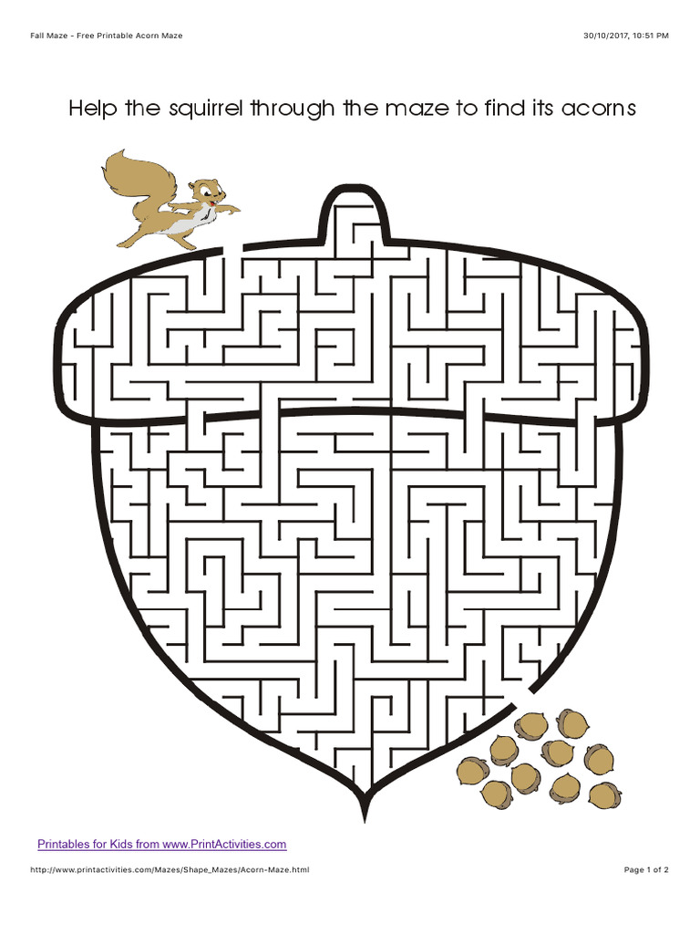 Free Printable Fall Acorn Maze | PDF