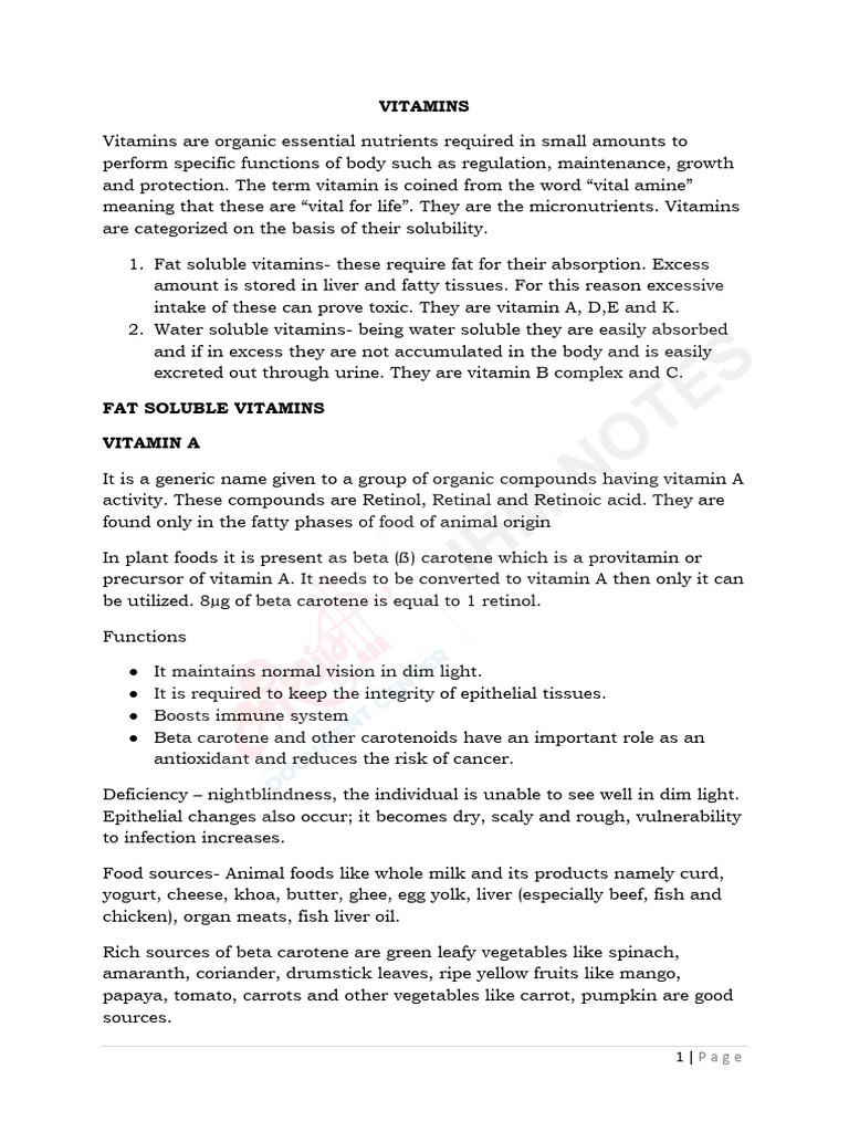 UNIT 4 Vitamin & Minrals | PDF | Vitamin A | Vitamin