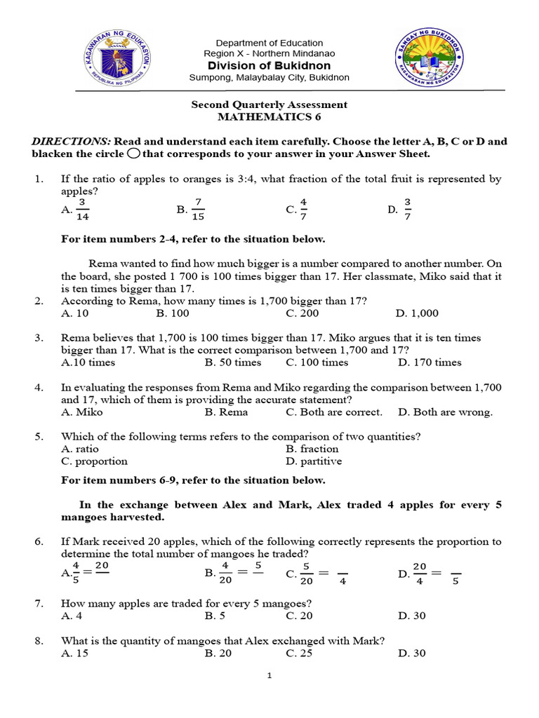 Math6 - Q2 - Summative Test - Version2 | PDF | Integer | Exponentiation