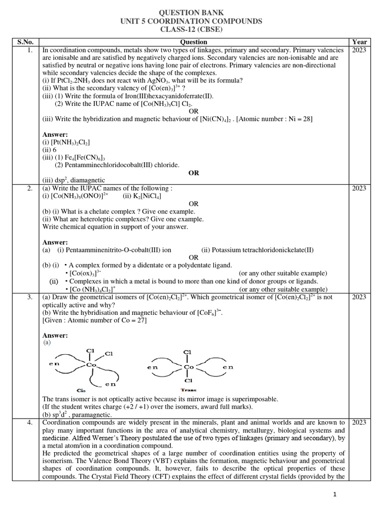Unit 5 Coordination Solution | PDF | Coordination Complex | Ligand