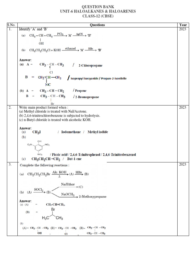 UNIT 6 ALKYL HALIDE Solutions | Download Free PDF | Chemical Reactions ...