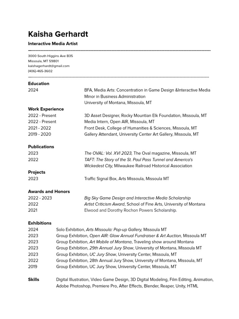 Artist CV - Kaisha Gerhardt | PDF | Computing | Multimedia
