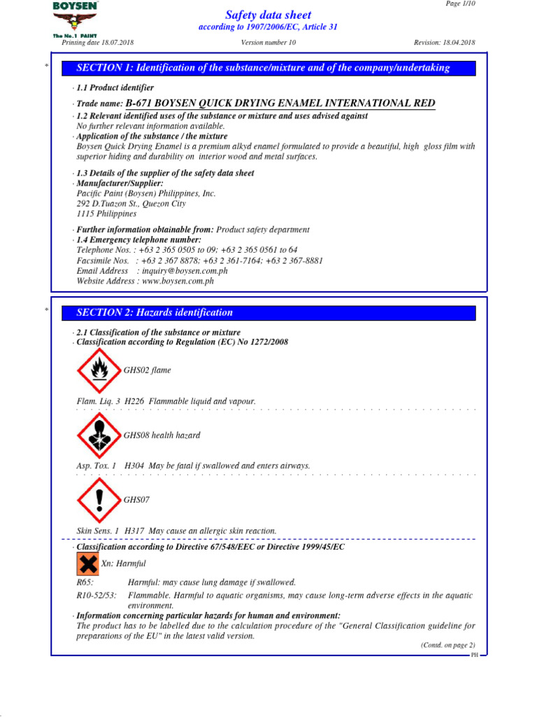 B-671 Boysen Quick Drying Enamel International Red | PDF | Dangerous ...
