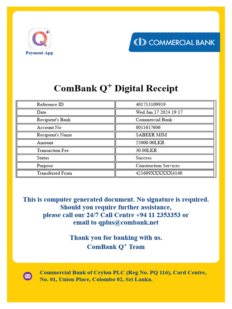 Combank Q Digital Receipt | PDF