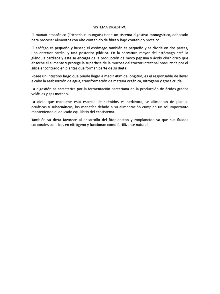 Sistema Digestivo del Manatí Amazónico | PDF | Salud y bienestar ...