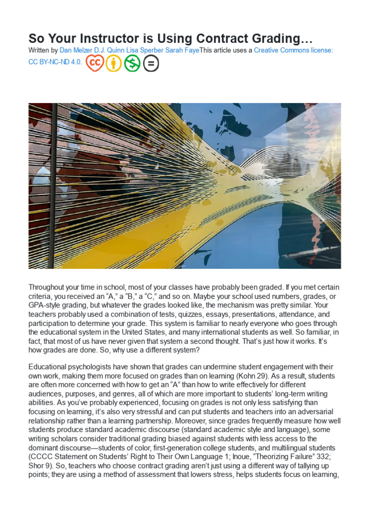 So Your Instructor Is Using Contract Grading... - Writing Commons | PDF | Teachers | Motivation