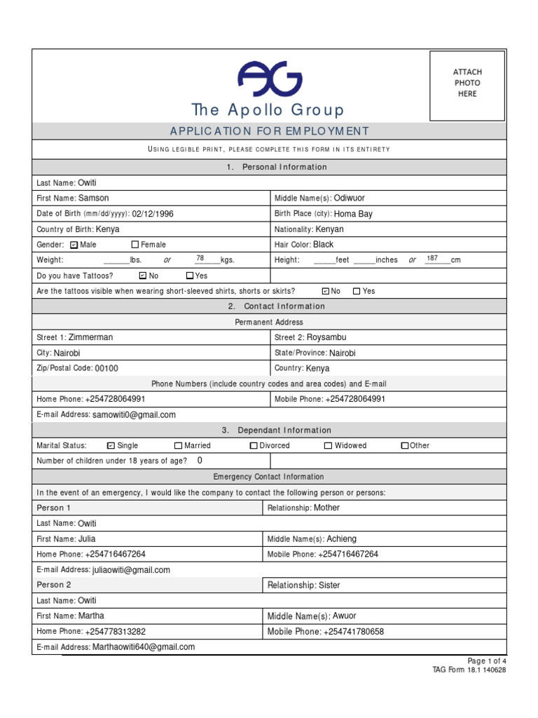 Employment Application Form | PDF