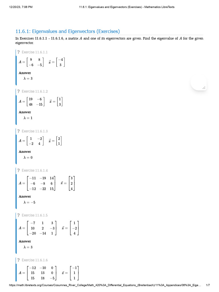 Homework Eigen With Answers Pdf Eigenvalues And Eigenvectors Physics 7055