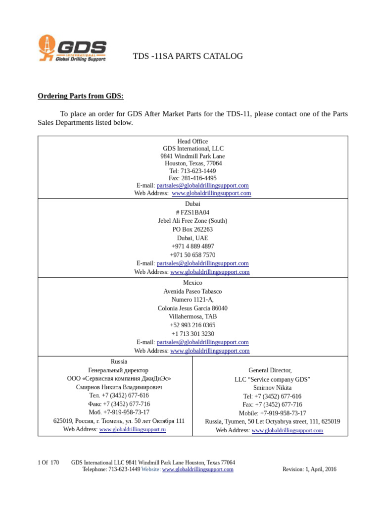 355 TDS-11S Parts Manual CC Rev1 GDS | PDF | Screw | Bearing (Mechanical)