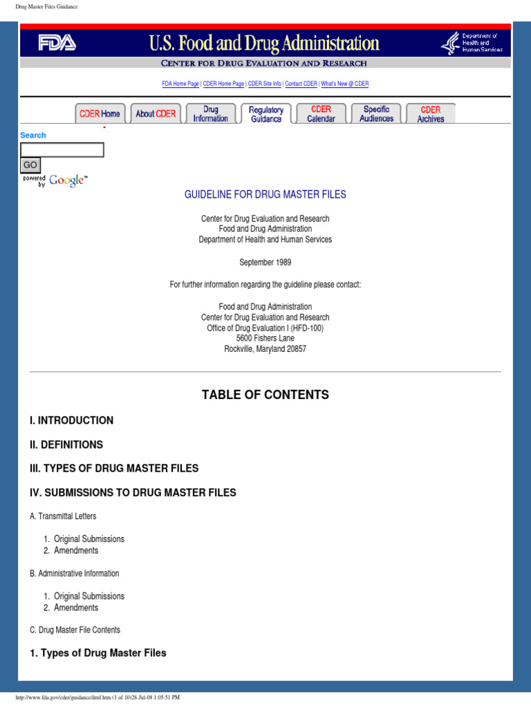 Drug Master Files Guidance | PDF | Life Sciences | Medicinal Chemistry