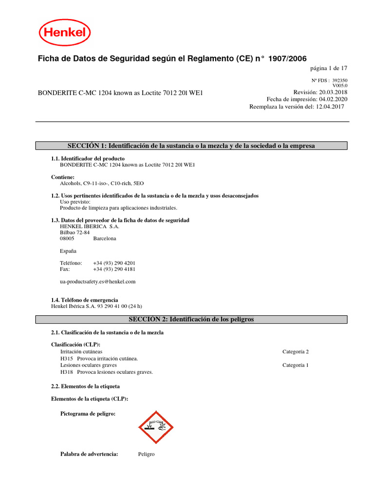 Loctite 7012 Bonderite | PDF | Agua | Solvente