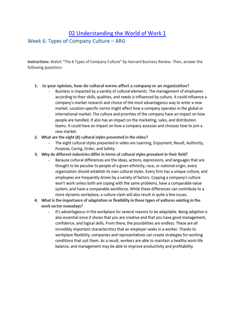 8 Types of Company Culture Explained | PDF | Employment | Business ...
