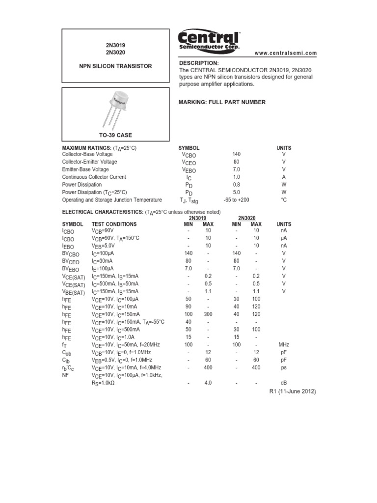 Transistor 2N3020 | PDF | Bipolar Junction Transistor | Electronic Engineering