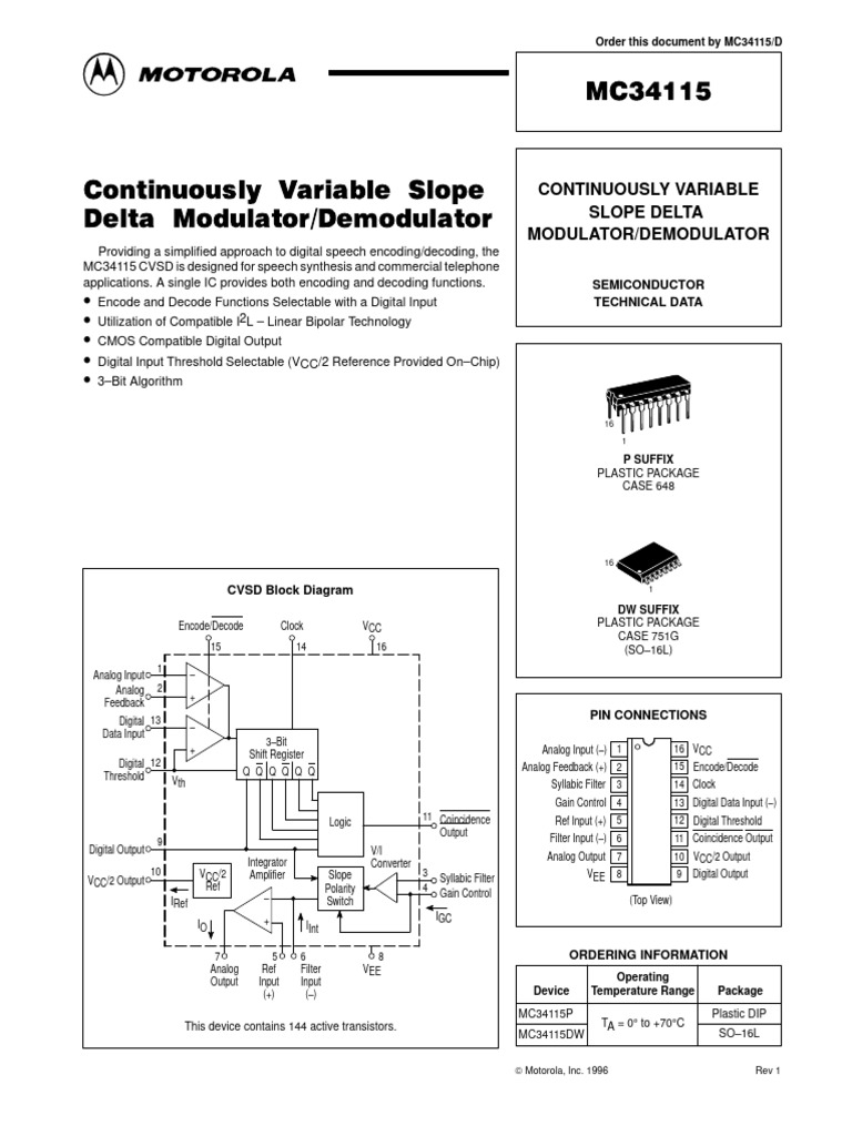 MC34115 Adaptive Delta Modulation Demodulation | PDF | Operational Amplifier | Amplifier