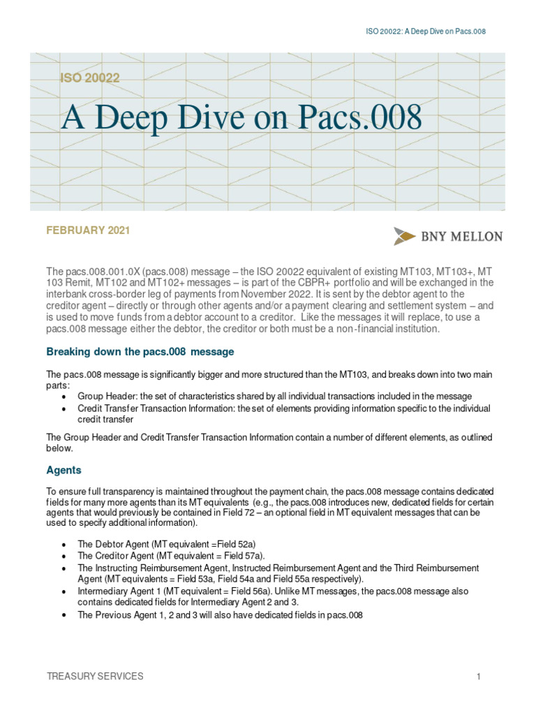 ISO20022 A Deep Dive on Pacs-008 | PDF | Money | Economies