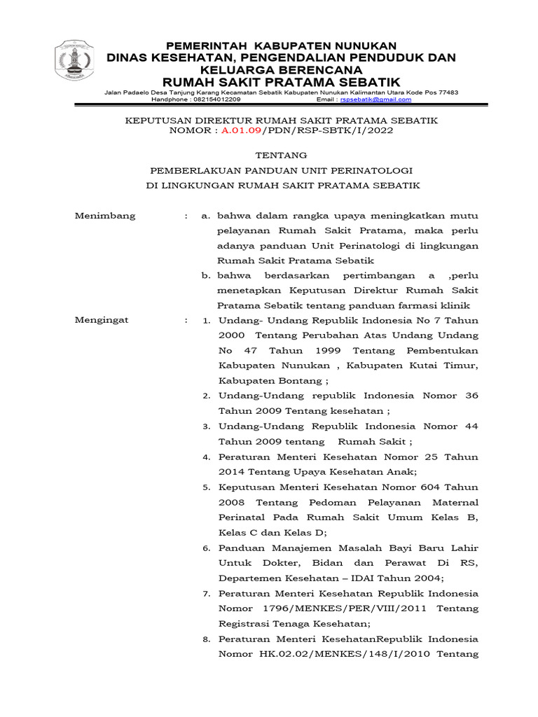 Panduan Perinatologi RS Pratama Sebatik | PDF | Sains & Matematika