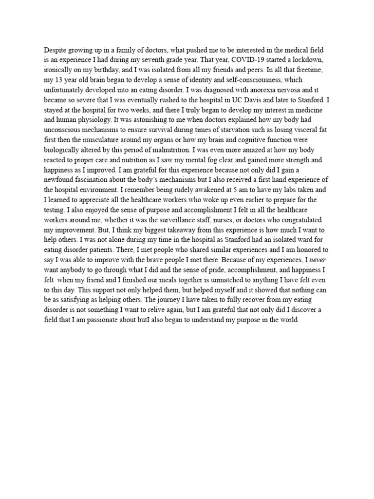Application Essay | PDF | Eating Disorder | Mental Disorder