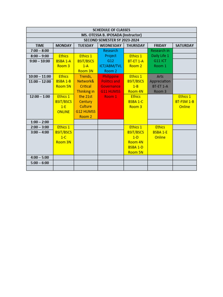 Schedule of Classes | PDF
