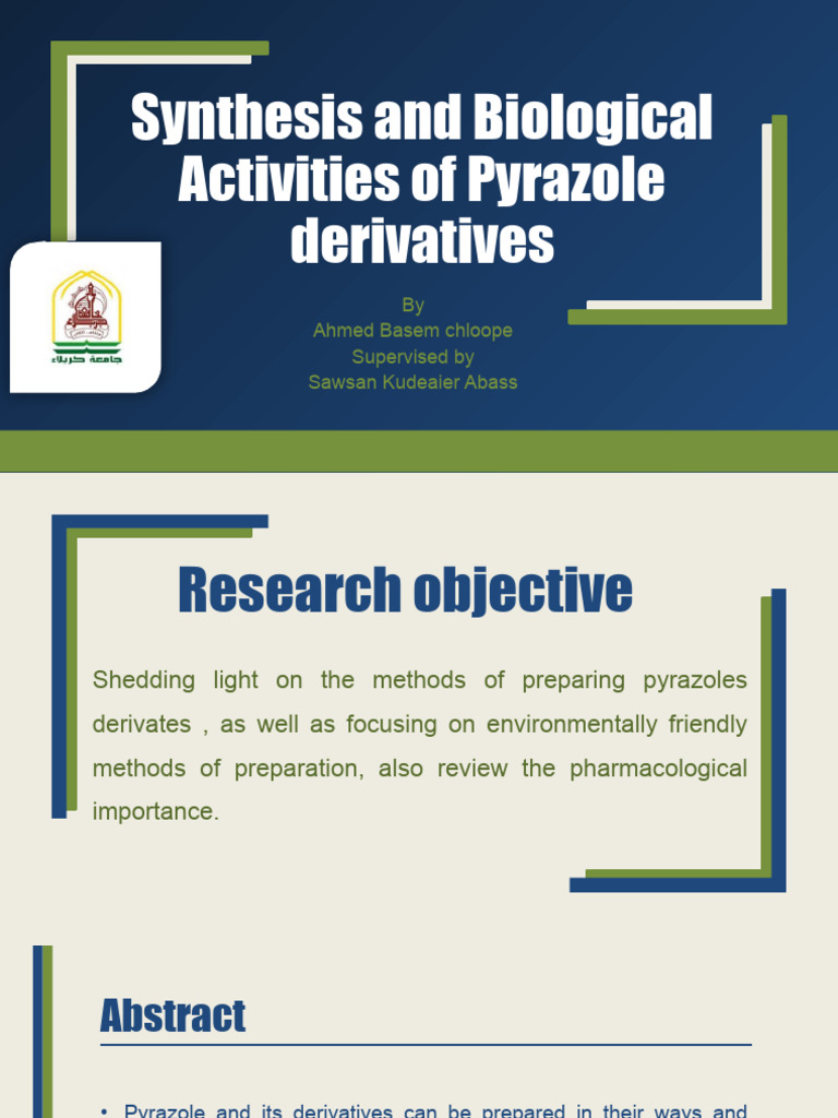 Synthesis and Biological Activities of Pyrazole Derivatives احمد باسم جلوب | PDF | Green ...