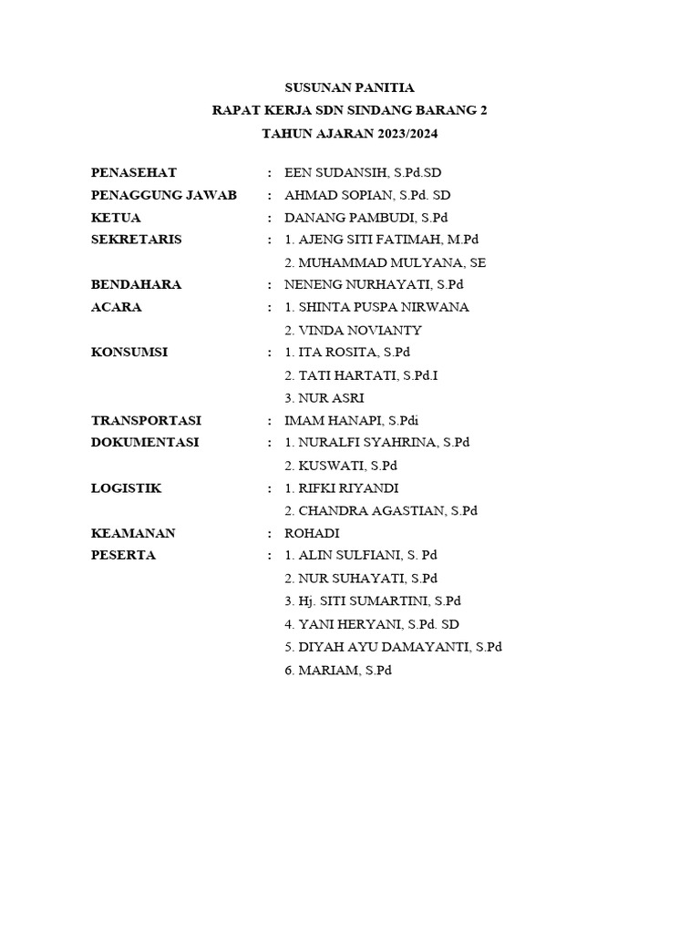 Panitia Dan Jadwal Raker | PDF