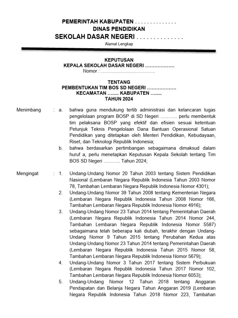 (Panduanmengajar - Com) - Contoh SK Tim BOS Sekolah 2024 | PDF (Panduanmengajar - Com) - Contoh SK Tim BOS Sekolah 2024 | PDF