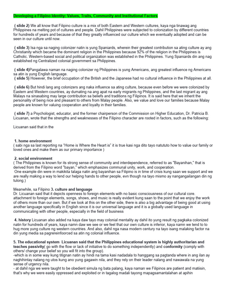 Developing a Filipino Identity | PDF | Philippines
