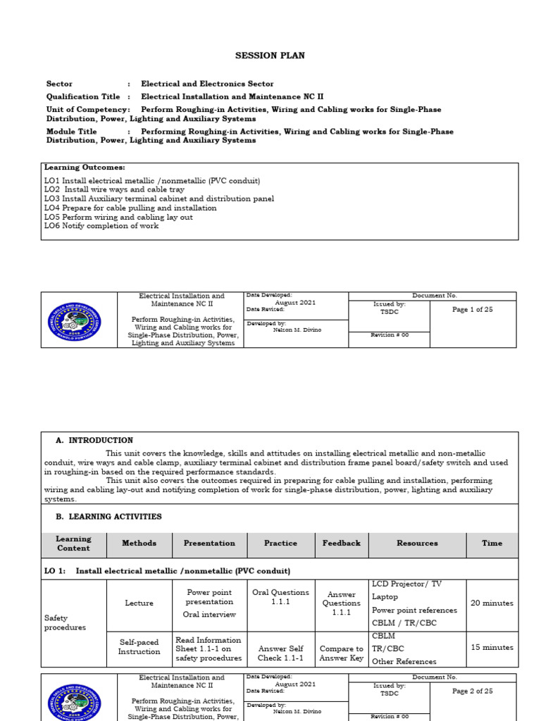 Session Plan Core 1 | PDF | Electrical Wiring | Electricity