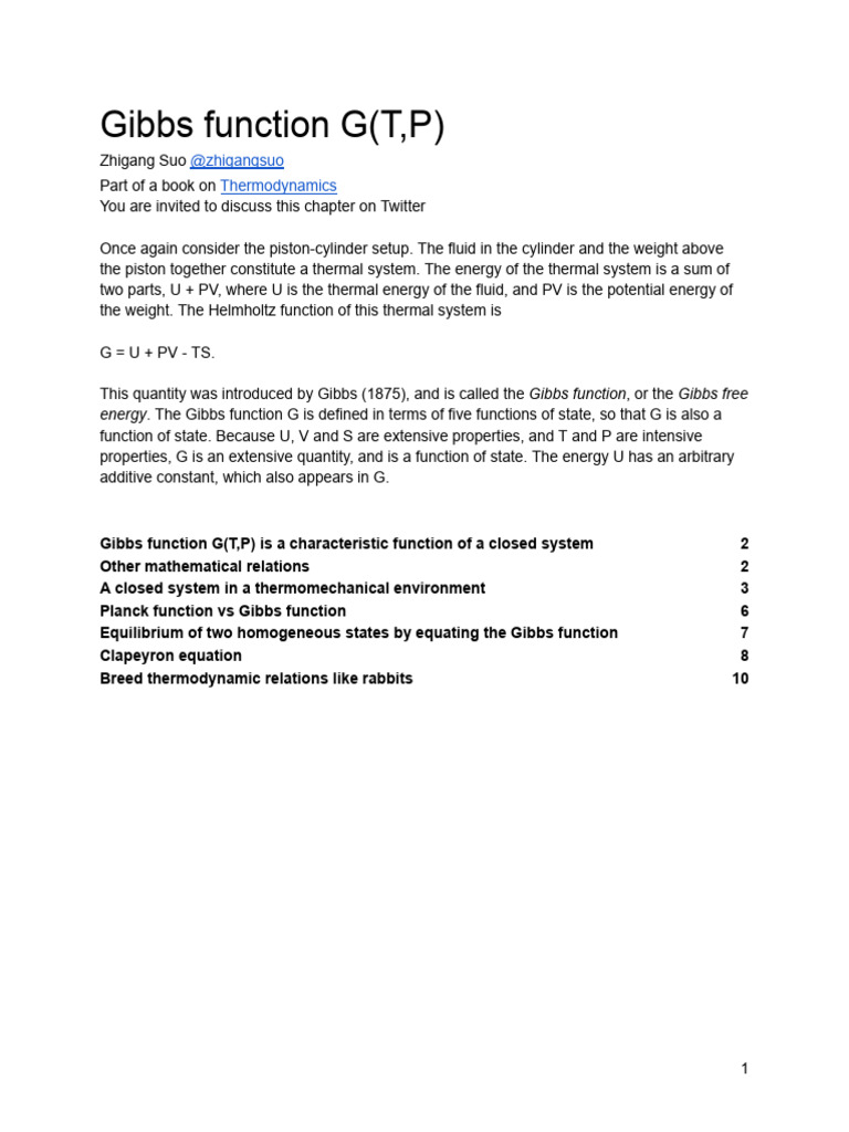 Understanding Gibbs Function G(T,P) | PDF | Entropy | Gibbs Free Energy
