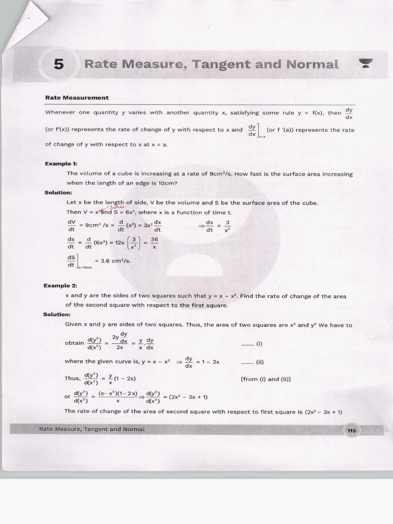 Rate Measure, Tangent and Normal | PDF