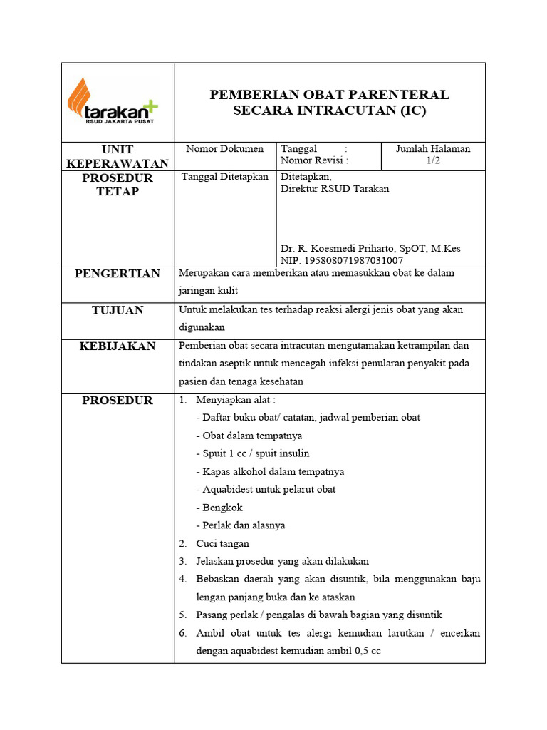 Pemberian Obat Parenteral Secara Intracutan | PDF