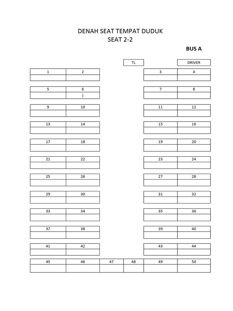 Denah Kursi Bus 50 Seat 2-2 | PDF