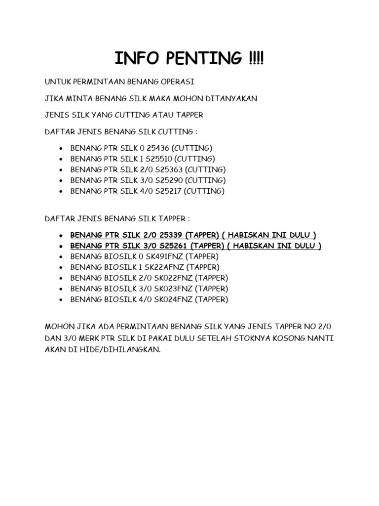 Jenis Benang Silk Operasi | PDF