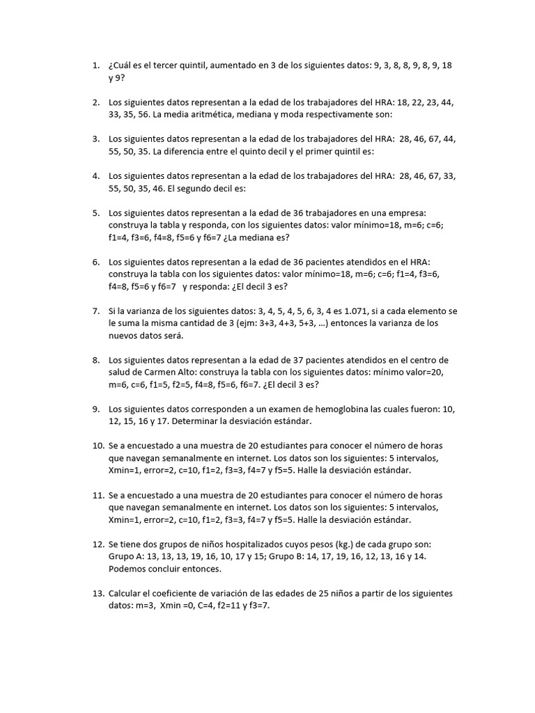 Ejercicio De Estadistica Pdf