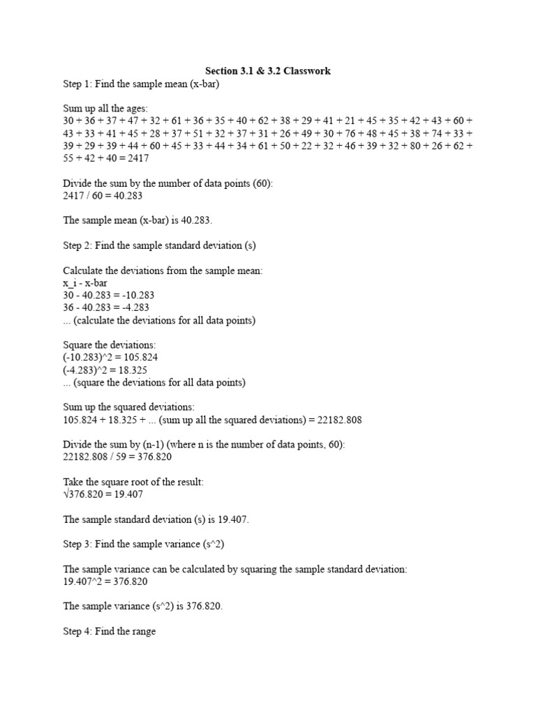 Section 3.1 & 3.2 Classwork | PDF | Standard Deviation | Variance