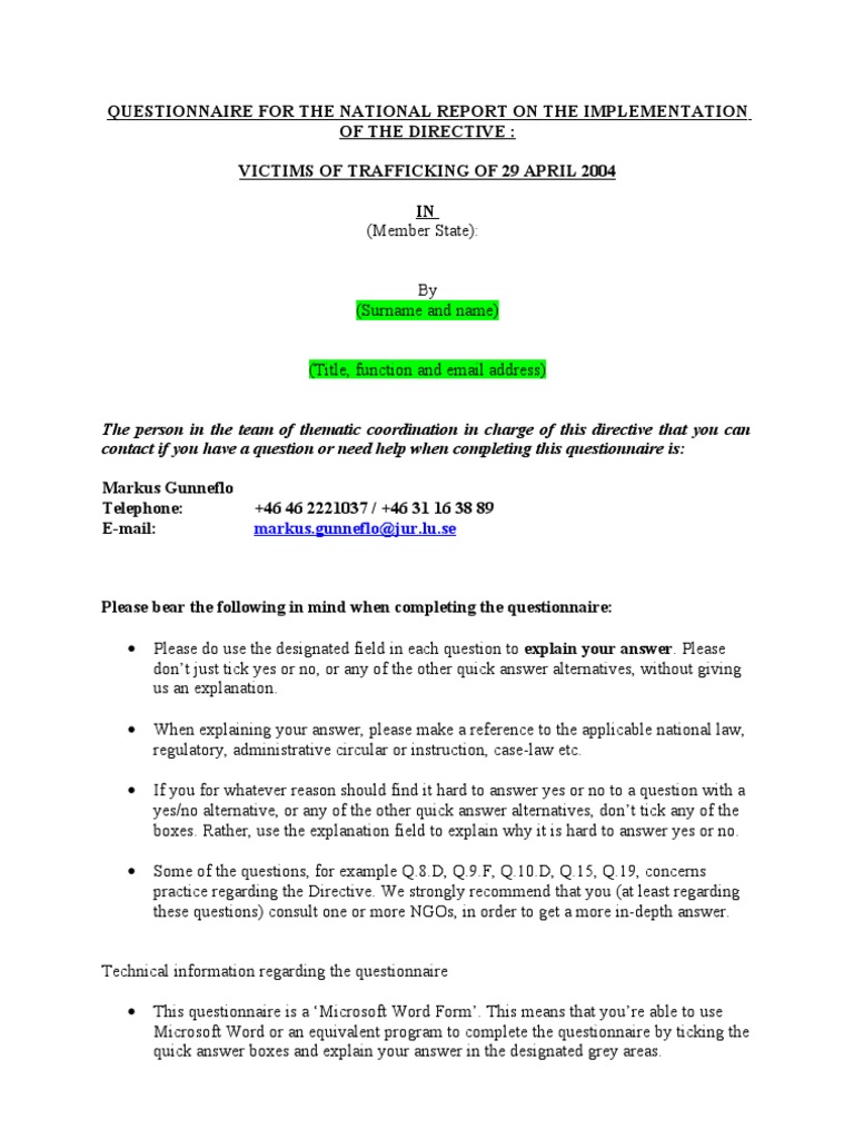 Questionnaire Victims Of Trafficking Download Free Pdf Human