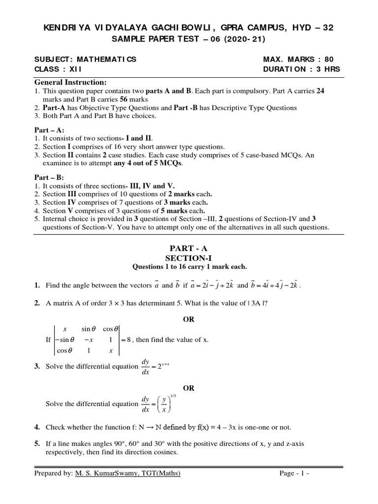 Maths Class Xii Sample Paper Test 06 For Board Exam 2020 21 | Download ... Maths Class Xii Sample Paper Test 06 For Board Exam 2020 21 | Download ...