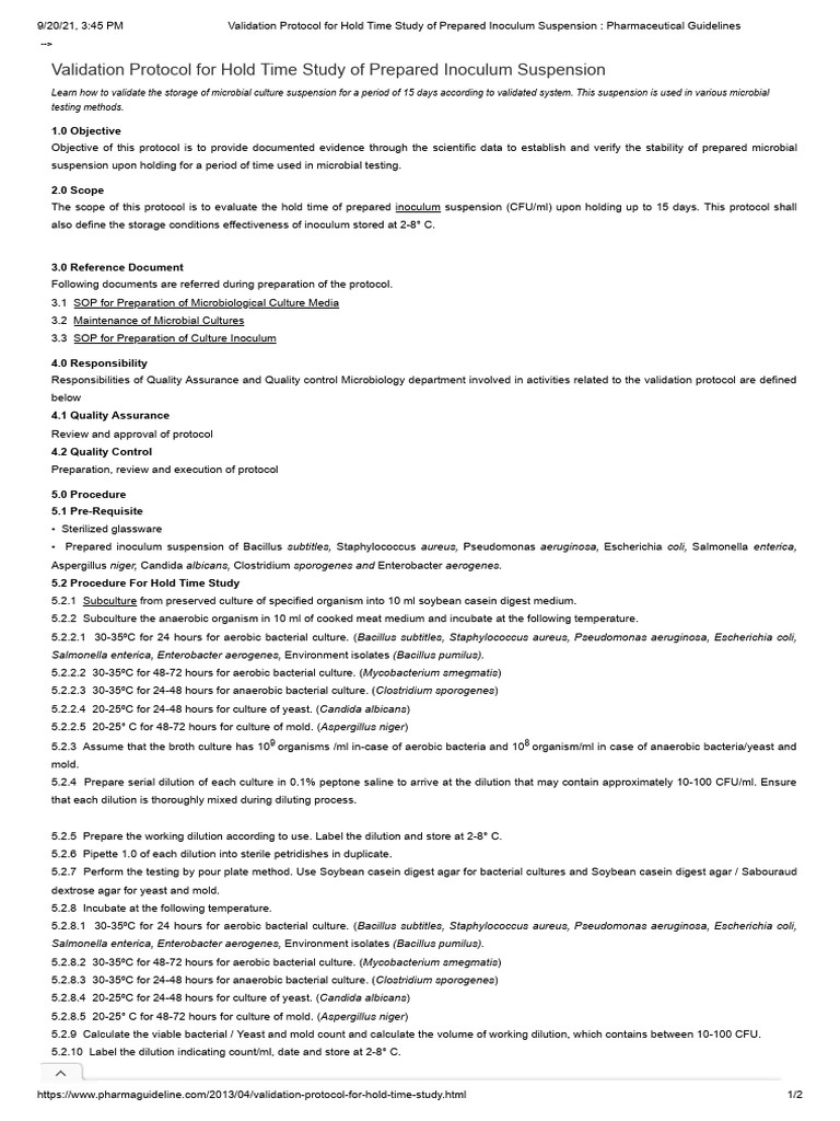 Notes Upgraded Validation Protocol For Hold Time Study of Prepared ...