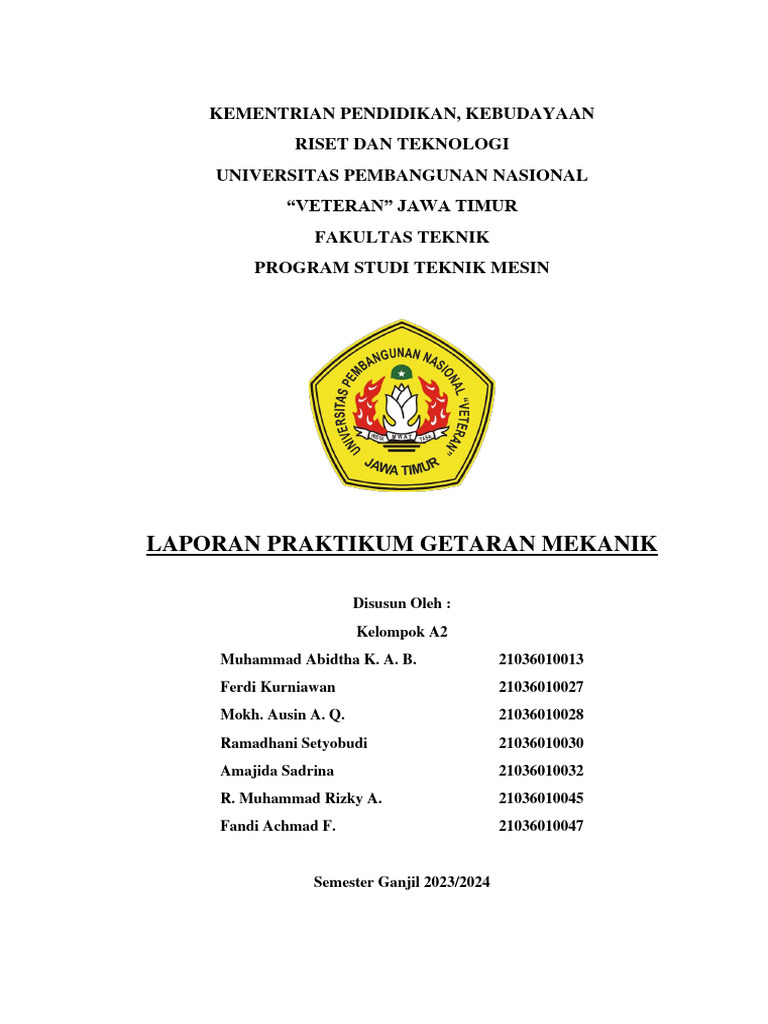 Laporan Praktikum Getaran Mekanik Kelompok A2 | PDF