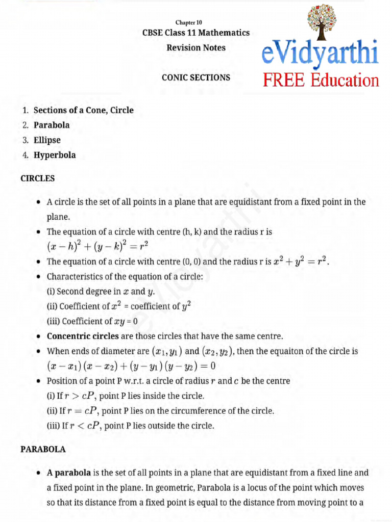 Class 11 Chapter 10 Maths Important Formulas | PDF