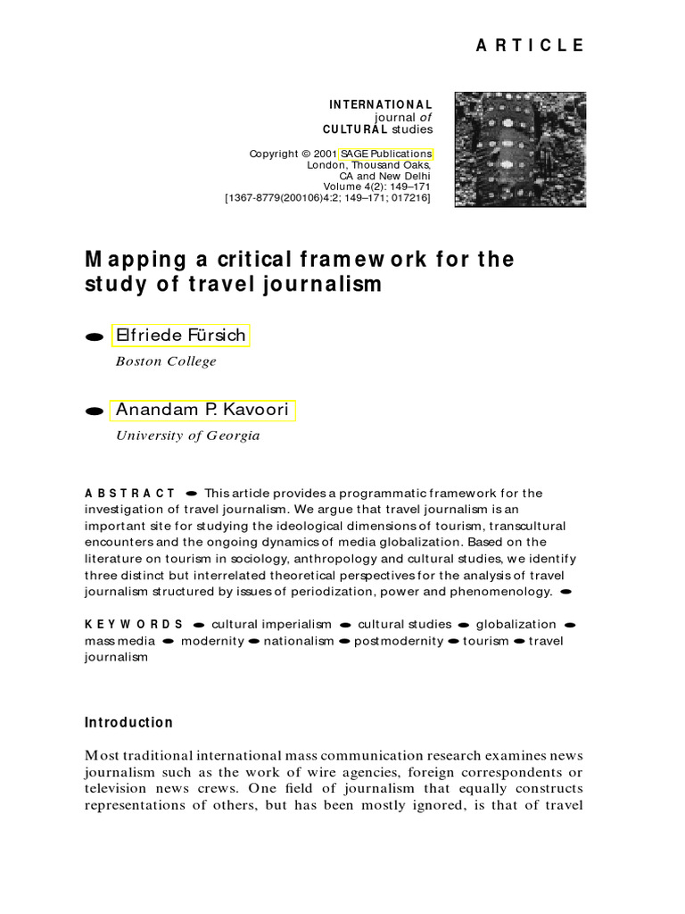 Mapping A Critical Framework For The Study of Travel Journalism | PDF ...