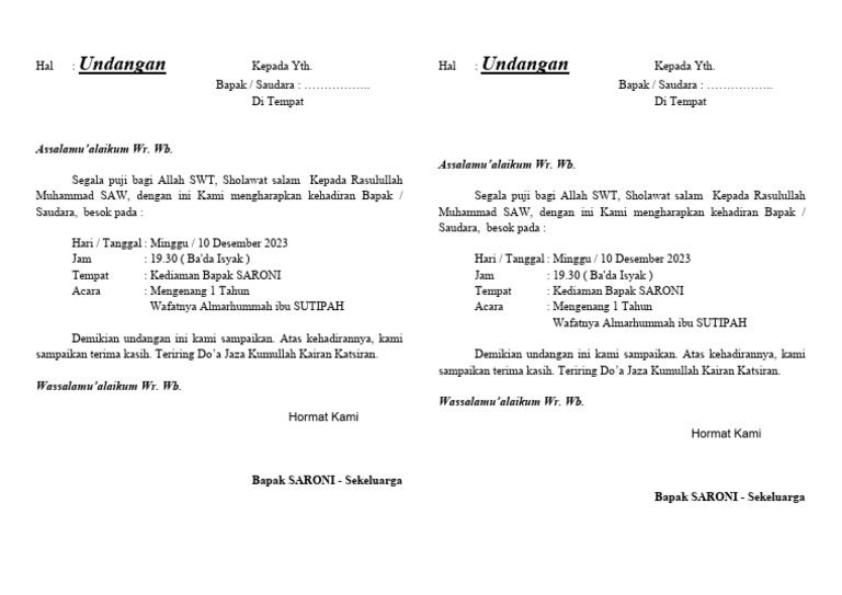 Undangan Tahlil Sederhana | PDF