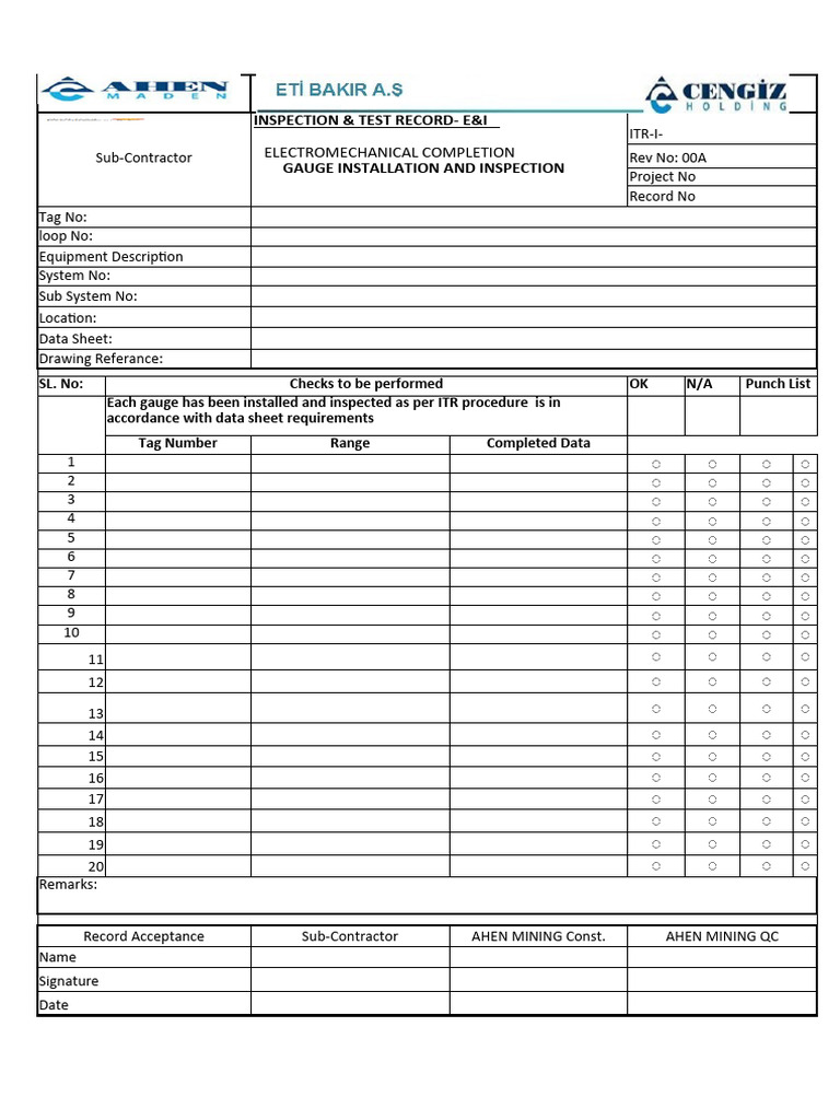 ElectroMechanical Completion GAUGE INSTALLATION AND INSPECTION | PDF