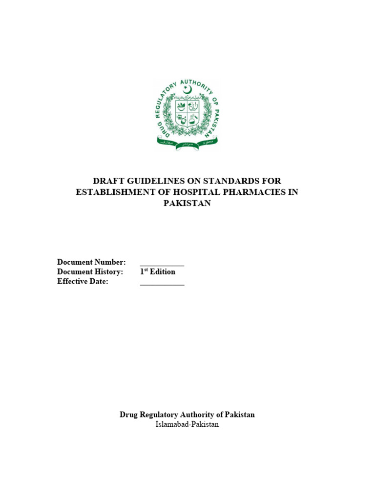 DRAP Draft Guidelines on Standards for Establishment of Pharmacies in ...
