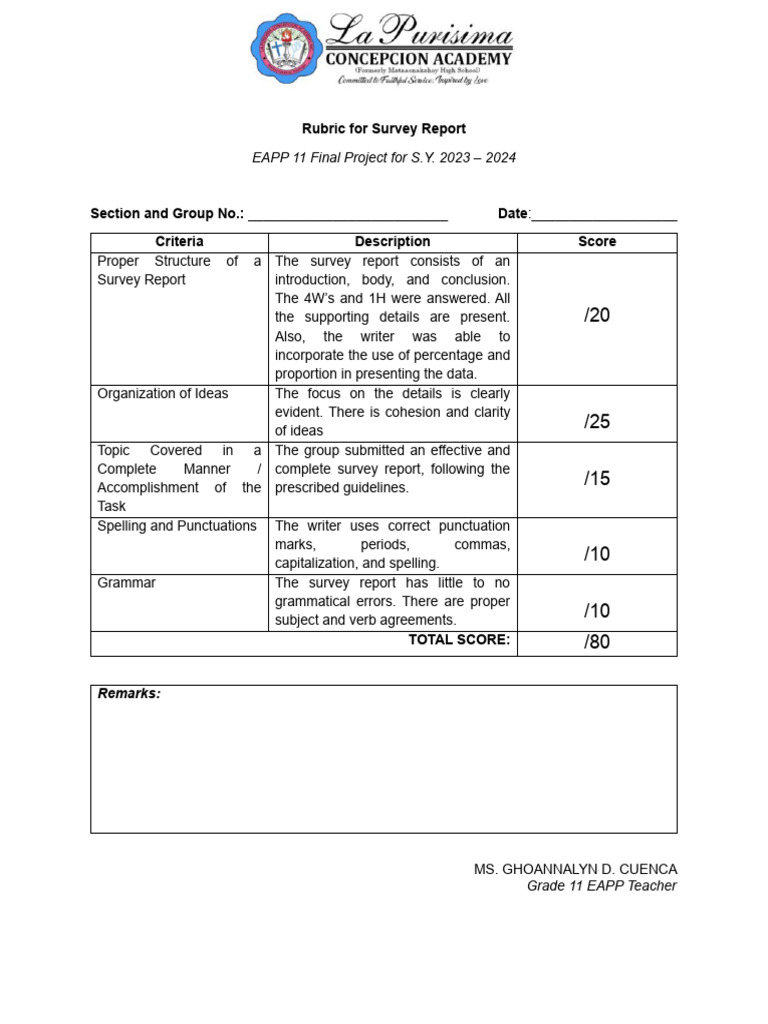 Rubric For Survey Report | PDF