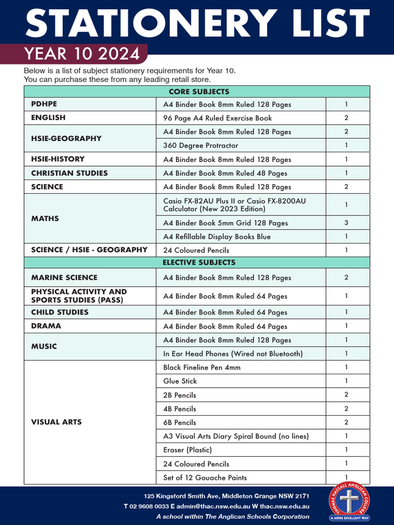 Stationery List 2024 | PDF | Pencil | Office Equipment
